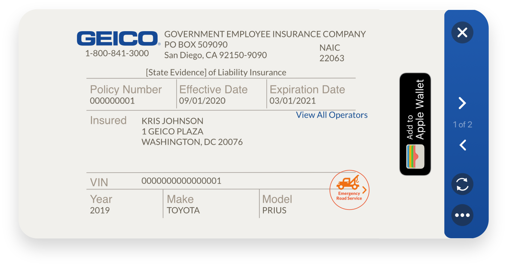 GEICO Insurance ID Card